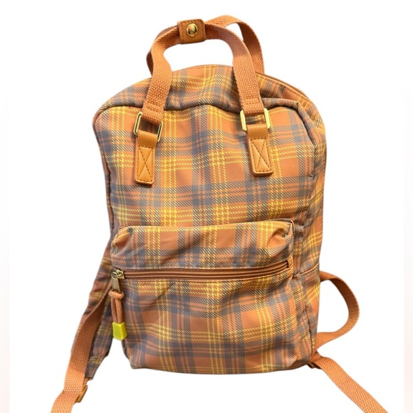Bags | Orange Plaid Small Backpack | Poshmark